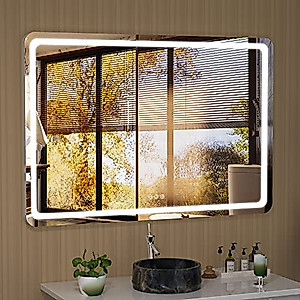 Hasipu Vanity Mirror with Lights, 32" x 22" LED Makeup Mirror, Lighted Makeup Mirror with Dimmable 3 Modes, Touch Screen Control Vanity Mirror Round White