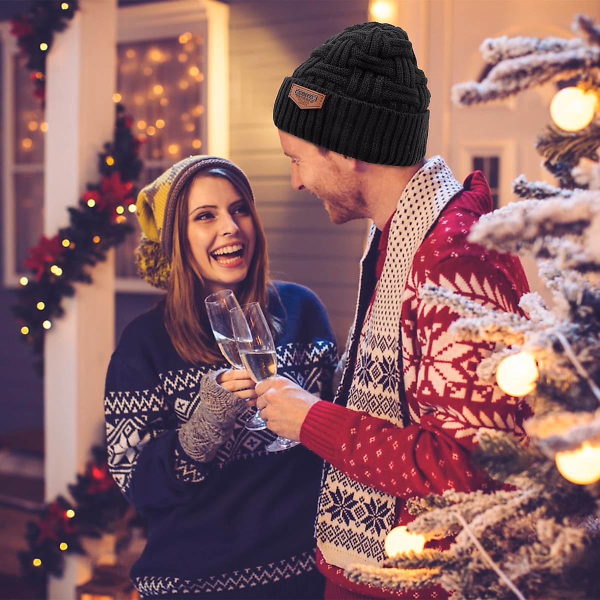 Loritta Men&Women Winter Knitting Skull Cap Wool Warm Slouchy Beanie Hat Black one size