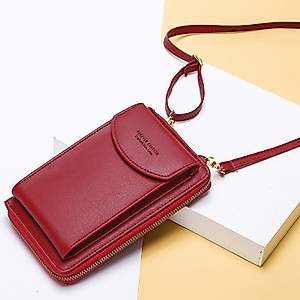 SILKAREA PU Leather Crossbody Phone Purse Tassel Cell Phone Bag Small Shoulder Purse RFID Card Wallet Purse (Wine Red)