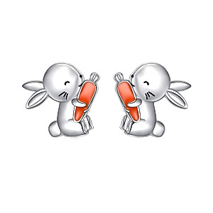 Easter Gifts Bunny Stud Earrings for Women Lady 925 Sterling Silver Rabbit with Carrot Earrings Cute Animal Jewelry (Bunny & Carrot Earrings)