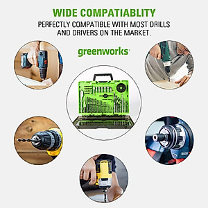 Greenworks 60 Piece Black Oxide Drilling and Driving Bit Set with Modular Case for Wood, Metal, Plastic, and Masonry,3X Longer Life,135° Split Point,Precision-Milled