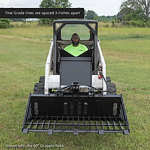 Titan Attachments 72-in Fine Grade Rock Grapple Skeleton Rake with Teeth, Universal Skid Steer Quick Tach