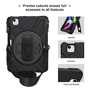 ProCase Rugged Case for iPad Air 11 inch (M2) 2024/ Air 5th / 4th Gen 10.9", Heavy Duty Shockproof Rotating Protective Cover for Air 11/5th Gen 2022 / 4th Gen 2020 -Black