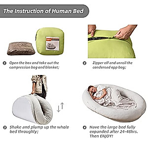 Homguava Large Human Dog Bed 72"x48"x10" Human-Sized Big Dog Bed for Adults&Pets Giant Beanbag Bed with Washable Fur Cover,Blanket and Strap(Light Grey)