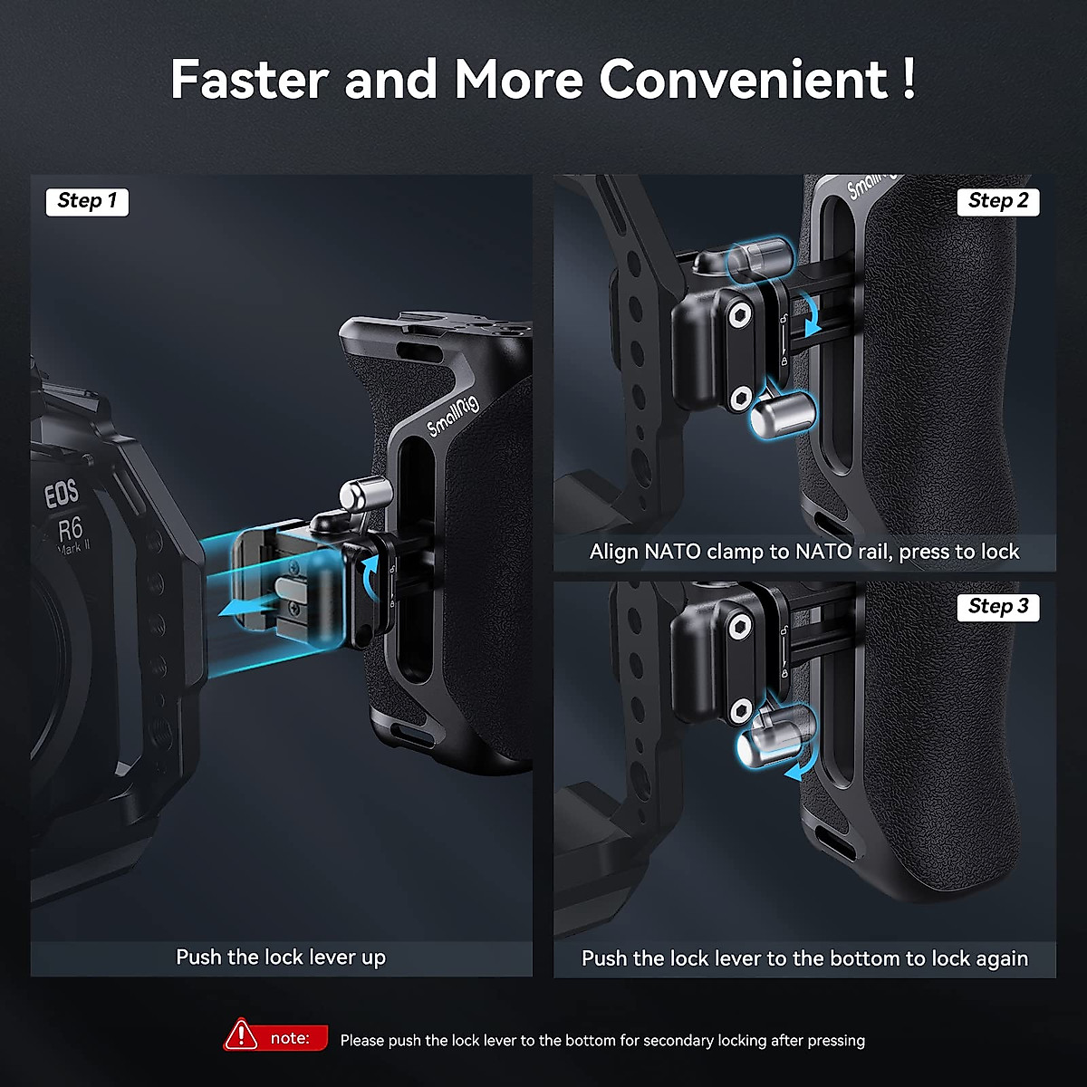 SmallRig Snap-On NATO Side Handle, Quick Lock Design, Up/Down Adjustable, Built-in Cold Shoe Mount, 1/4''-20 Thread Hole, Wrist Strap Hole - 4017