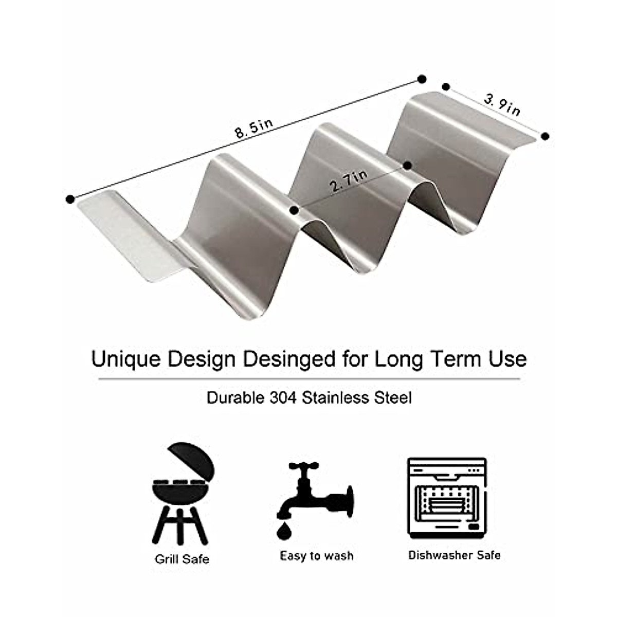 Taco Holder - Taco Stand Stainless Steel Set of 4, Dishwasher, Oven and Grill Safe, Easy to Clean and Folded Up for Compact Storage, Nacho Trays for Taco Tuesday Dinner Party