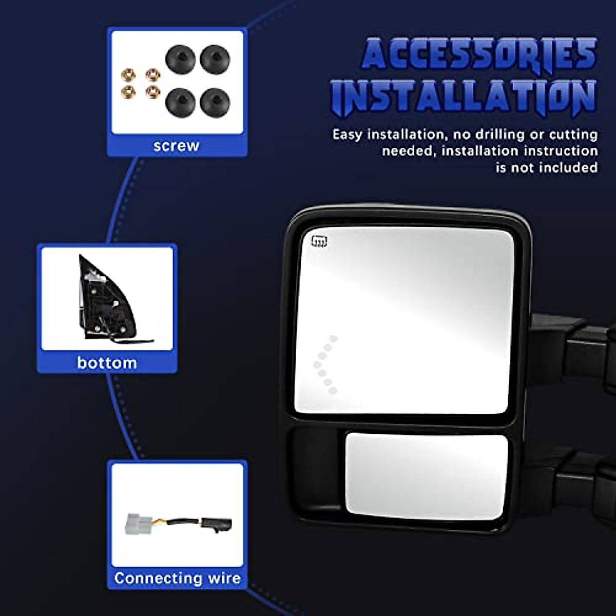 PZ Driver and Passenger Side Tow Mirrors with Smoke Power Heated Signal Light,Replacement Compatible with 1999-2007 F250/F350/F450/F550 Super Duty, 01-05 Excursion