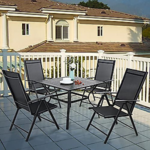 Sophia & William Patio Sling Dining Chairs Set of 2 Foldable and Portable, Outdoor High Back Folding Textilinene Chairs 7 Levels Adjustable for Porch Poolside Balcony Backyard, Black