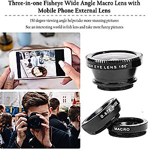 3 in 1 Cell Phone Camera Lens Kit Wide Angle Macro Fisheye Lens Universal for Smart Phones iPhone Samsung Android