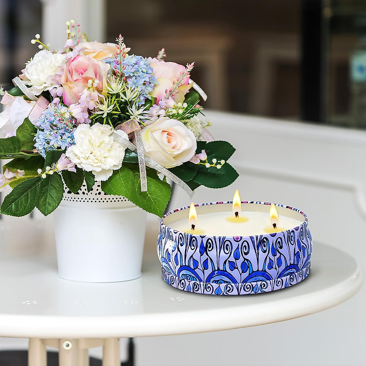 Indoor Citronella Candle, 4 x 14 oz 3 Wick, Outdoor Portable Travel Jar Candle, Powerful Lemongrass Essential Oil Soy Wax for Garden, Patio, Deck, Camping, Porch