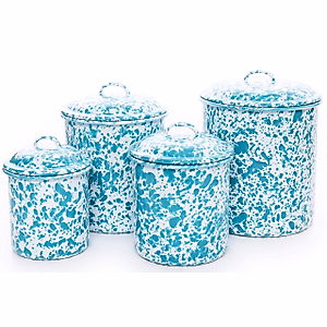 Crow Canyon Home Enamelware Canister Set, 4 piece, Turquoise/White Splatter