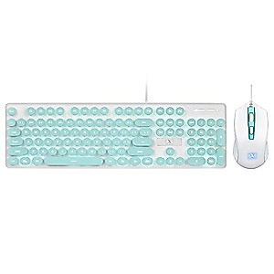 LexonElec Wired Keyboard and Mouse Combo,104 Keys White LED Backlit Punk Keycap Ergonomic Pro Gaming Keyboard,1600DPI 4 Buttons Optical Gaming Mice for Laptop PC (Mint Green)