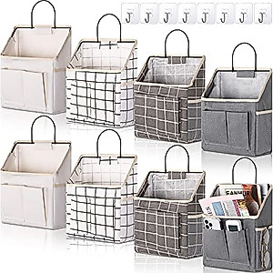 8 Pcs Wall Hanging Storage Bag Waterproof Wall Linen Organizer Wall Basket with Pocket, Wall Hanging Bag Hanging Closet Organizer with 8 Pieces Sticky Hooks for Bedroom Bathroom Kitchen Dormitory