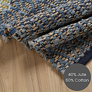Comfy-co Area Rug Jute Denim Floor Rug 3x5 ft - Hand-Woven Area Rug Farmhouse Rustic - Anti Skid Floor Rug for Bedroom Living Room Kitchen Dorm Entryway Hallway - Area Rug Jute Denim