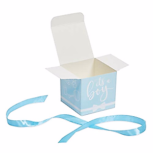 Sparkle and Bash Its a Boy Baby Shower Party Favor Boxes with Ribbons (Blue, 50 Pack)