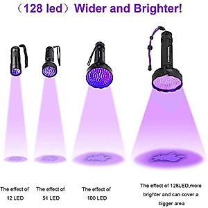 UV Blacklight Flashlight, Super Bright 128 LED Pet Dog Cat Urine Detector light Flashlight for Pet Urine Stains, UV Black light Flashlight for Bed Bugs, Scorpions Hunting