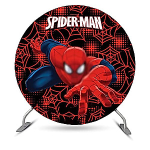 Generic Cartoon 7.5ft Round Backdrop Cover Circle Backdrop Cover for Parties Spider Super Boys Birthday Party Baby Shower Cake Dessert Table Decor Banner