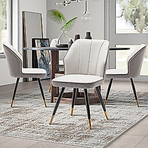Andeworld Upholstered Dining Chairs Set of 2, Mid Century Modern Accent Chair, Faux Suede Armless Leisure Side Chair with Golden Metal Legs for Dining Living Room-Grey