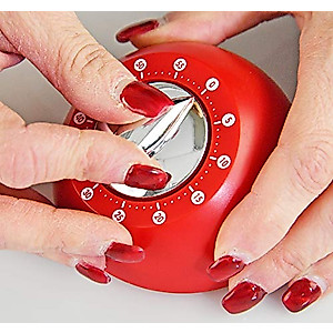 HOME-X Retro Kitchen Timer, Manual, Mechanical Wind-Up Cooking Timer-60 Minute Kitchen Timer-Countdown Timer-Vintage Red Timer– 3.25”D