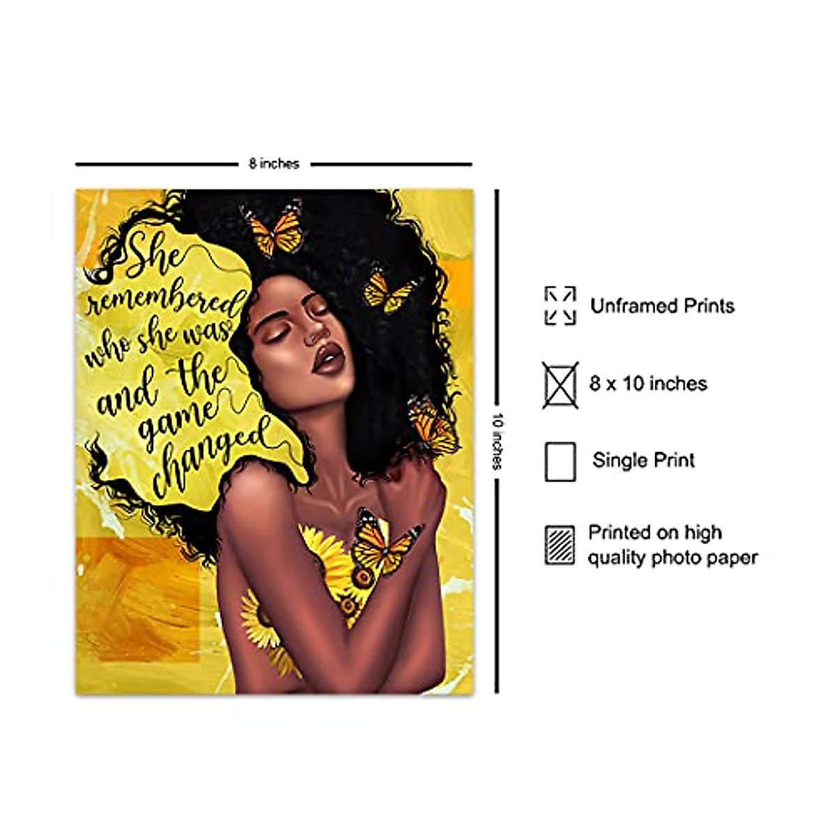 African American Woman Black Art - She Remembered Who She Was And The Game Changed Inspirational Wall Decor - Positive Quotes - Encouragement Gifts for Women - Motivational Posters - Uplifting Gifts