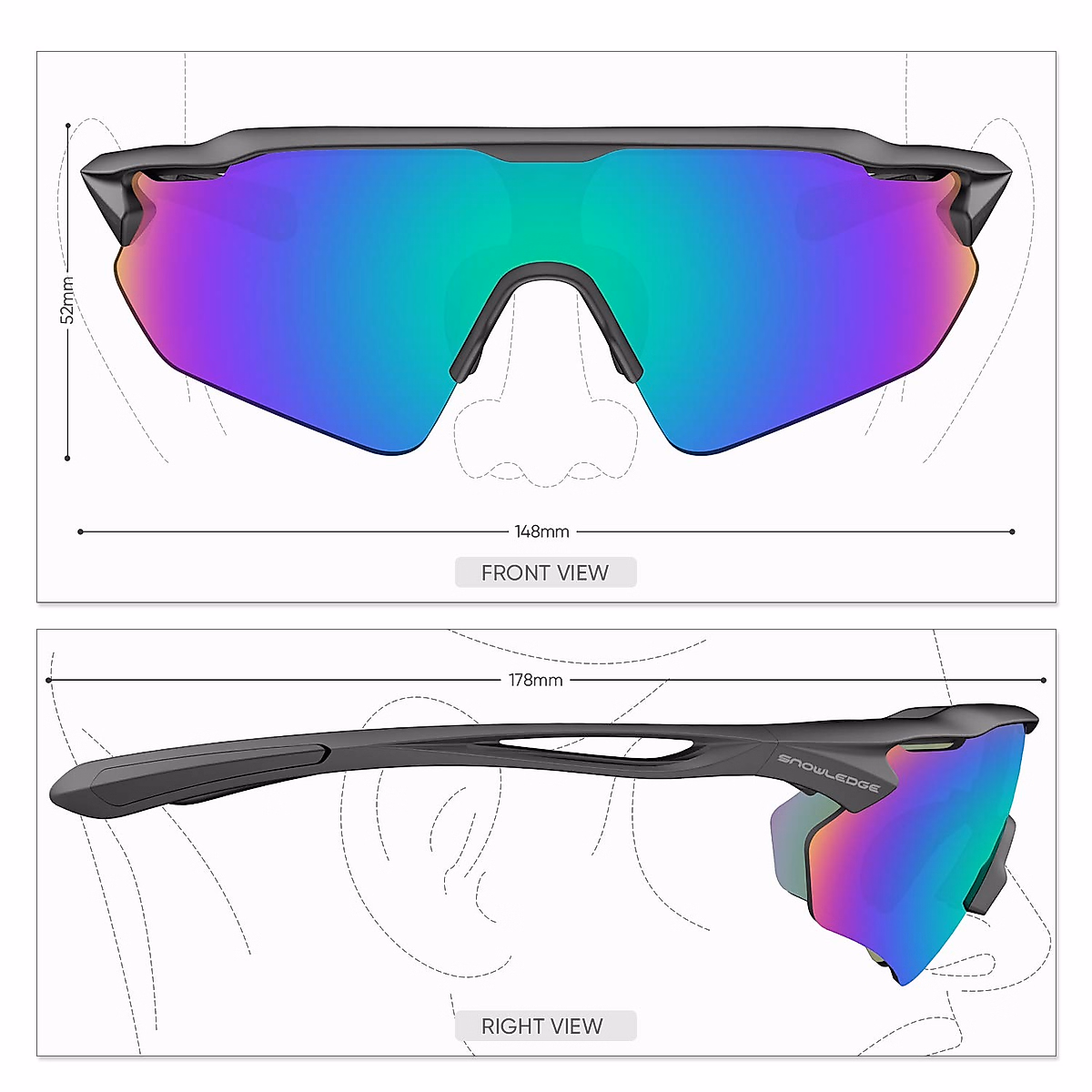 Snowledge Cycling Glasses with 5 Interchangeable Lenses, Mens Womens Polarized Sports Sunglasses, Running Baseball Cricket Sunglasses