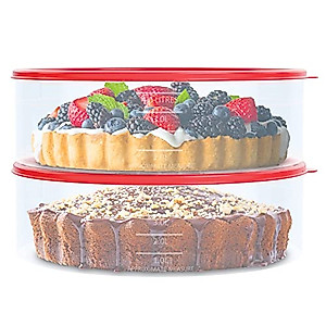 2 Pack Pie Carrier Cake Storage Container with Lid | 10.5" Large Round Plastic Cupcake Cheesecake Muffin Flan Cookie Tortilla Holder Storage Containers Airtight | Pie Keeper Transport Container