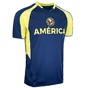Boy's Club America Soccer Jersey, Licensed Club America Youth Short Sleeve Navy Shirt (YL)