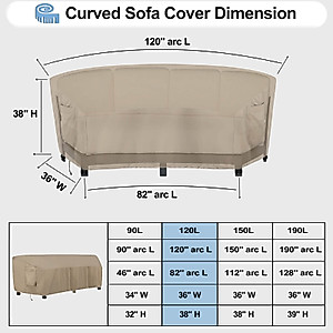 OutdoorLines Waterproof Curved Outdoor Sectional Cover - UV Resistant Windproof Patio Sectional Sofa Covers for Deck, Lawn and Backyard, Heavy Duty Furniture Covers (120Lx36Dx38Hx82FL, Camel)