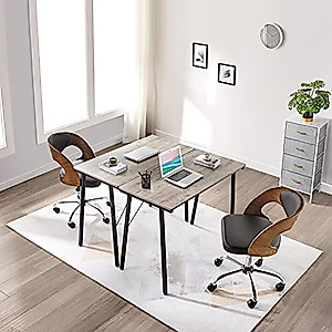 Yaheetech Adjustable Office Chair Armless Desk Chair Walnut Wood Finish Computer Chair Bent Wooden Desk Chair Height Adjustable 360° Swivel Draft Chair with Leather Seat, Black