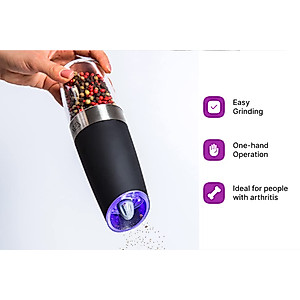 KSL Gravity Electric Salt and Pepper Grinder Set - Adjustable Motorized Electrical Powered Auto Shakers - Automatic Power Mill - Automated Battery Electronic Crusher - Christmas Mother's Day Gift Kit