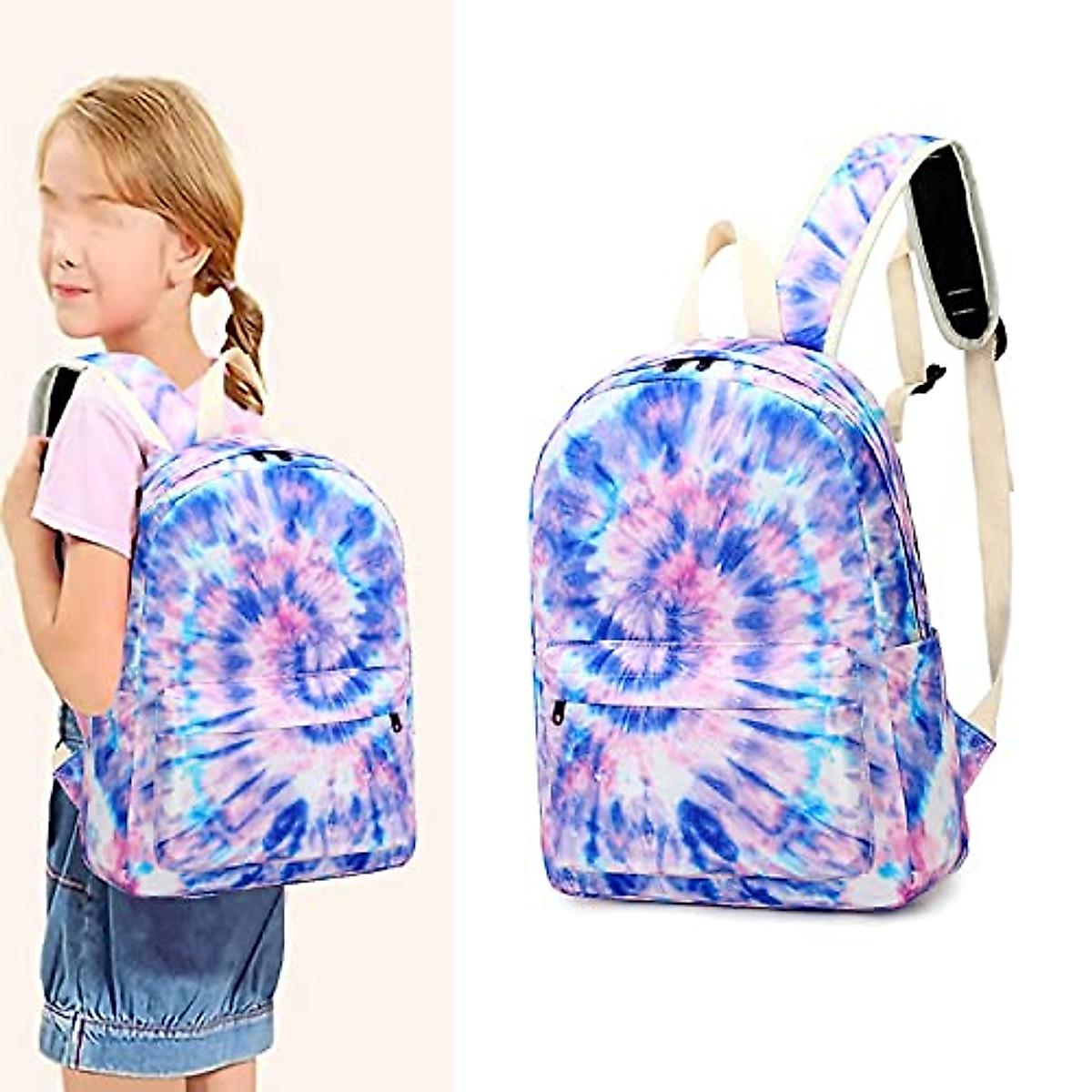 CAMTOP Backpack for Girls Kids School Backpack with Lunch Box Preschool Kindergarten BookBag Set (Tie-Dye blue purple)