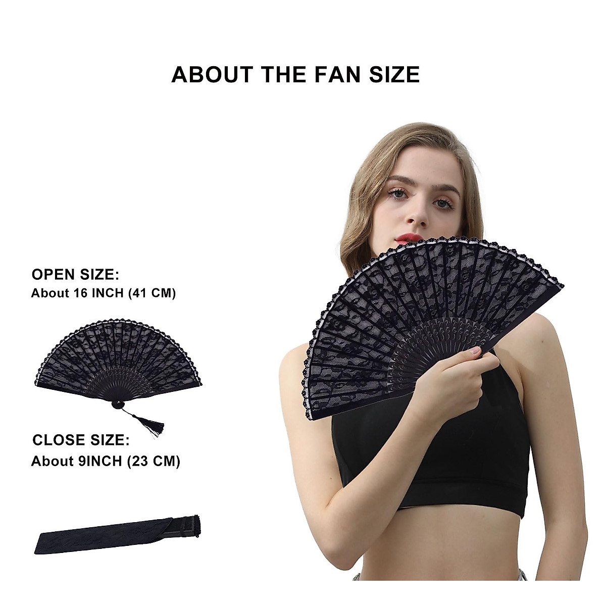 Amajiji Chinese/Japanese Vintage Retro Style Bamboo Wood Silk Folding Hand Fan for women HBSY (23cm) (002)