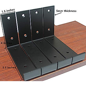 4 Pack - 5.5"L x 4"H x 1.5"W 5mm Thick Black Hook Brackets, Hook Iron Shelf Brackets, J Bracket, Metal Shelf Bracket, Industrial Shelf Bracket, Modern Shelf Bracket Shelf Supports with Screws
