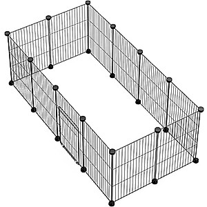 LANGXUN DIY Small Animal Pet Playpen with Door, Rabbit, Guinea Pig Cages, Puppy, Kitten Playpen | Indoor & Outdoor Portable Metal Wire Yard Fence, 12pcs Pet Panels