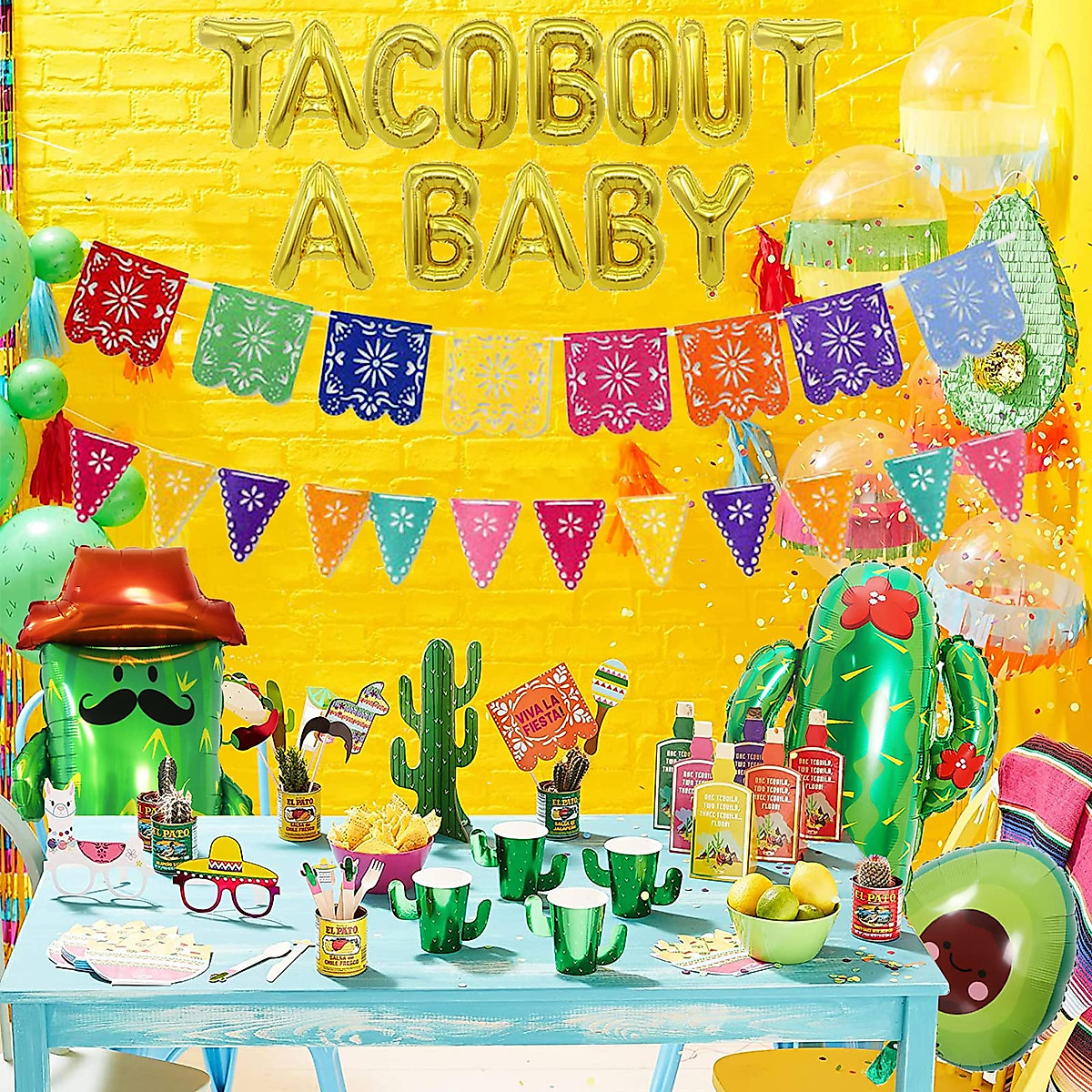 26 PCS Taco Bout a Baby Decoration, Fiesta Baby Shower Decorations Include Taco Bout a Baby Balloons Paper Fans Fiesta Banner Cactus Avocado Foil Balloons for Taco Bout a Baby Shower Decorations