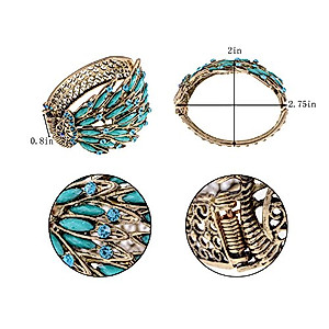 Alilang Womens Antique Golden Tone Peacock Bracelet Bangle With Turquoise Blue Gems, Blue