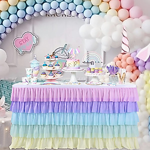 HB HBB MAGIC Rainbow Table Skirt Tutu Unicorn Tablecloth for Rectangle Table 6ft Girls Birthday Unicorn Party Baby Shower