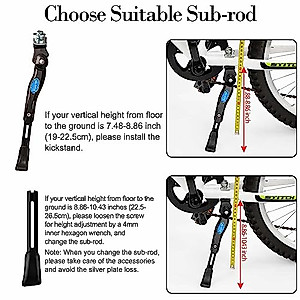 Cyfie Bike Kickstand for 16 18 20 inch Wheel, Adjustable Center Mount Bicycle Kickstand for Kids Bike Aluminum Alloy Children's Kick Stand for 16 18 inch Wheel with 20 22 Inch Sub-Rod