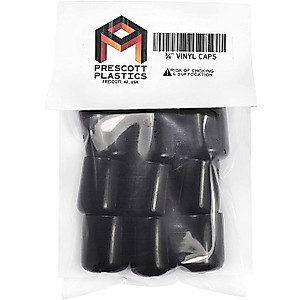 Made in USA Prescott Plastics 3/4" - 0.75" Inch Rubber Hole Plugs Round Black Vinyl End Cap, Flexible Pipe Post Rubber Cover, Glide Protection Furniture (Pack of 4)