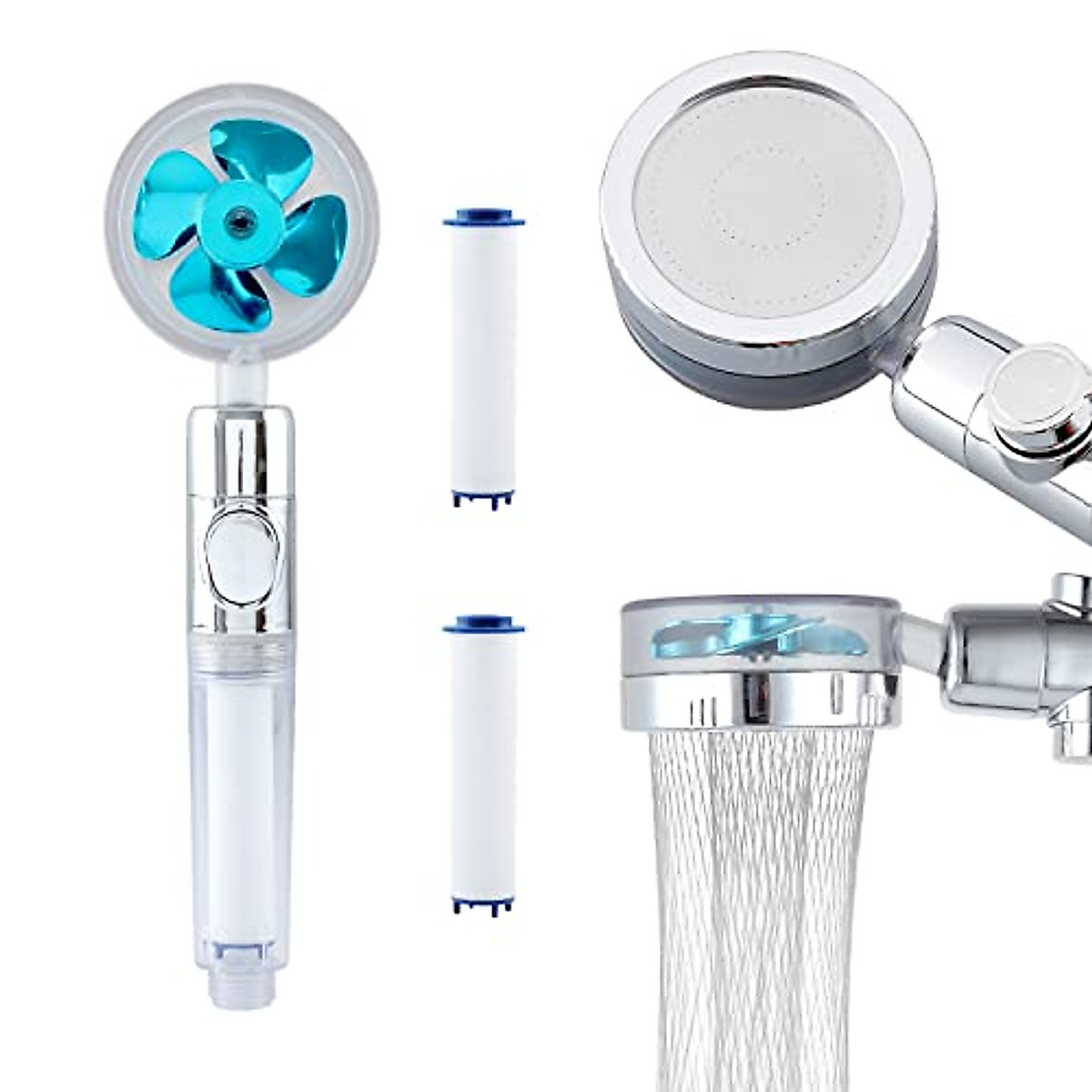 Essbhach Shower Head with Handheld, High Pressure Hand Held Turbo Shower Head Rainfall, Hydro Jet Shower Head Kit with 3 Filters, Turbocharged Shower Head,Easy to Install,Blue