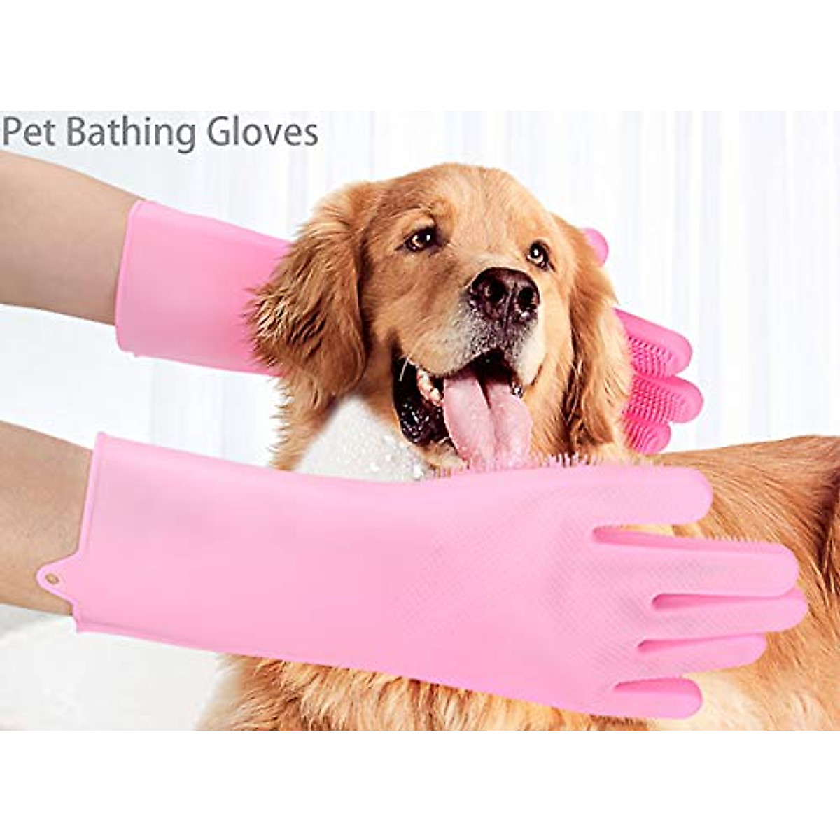 Pet Grooming Gloves for Bathing and Hair Removal, Dogs and Cats Bath Shampoo Brush , Soft and Durable Silicone Scrubber Glove for Pets Shower Like Horse, Dog and Cat