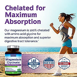 Magnesium Glycinate 500mg per Caps, 120 Veggie Caps, Chelated for Maximum Absorption, Non-GMO, NO Gluten Dairy & Soy, Supports Muscle, Joint, and Heart Health