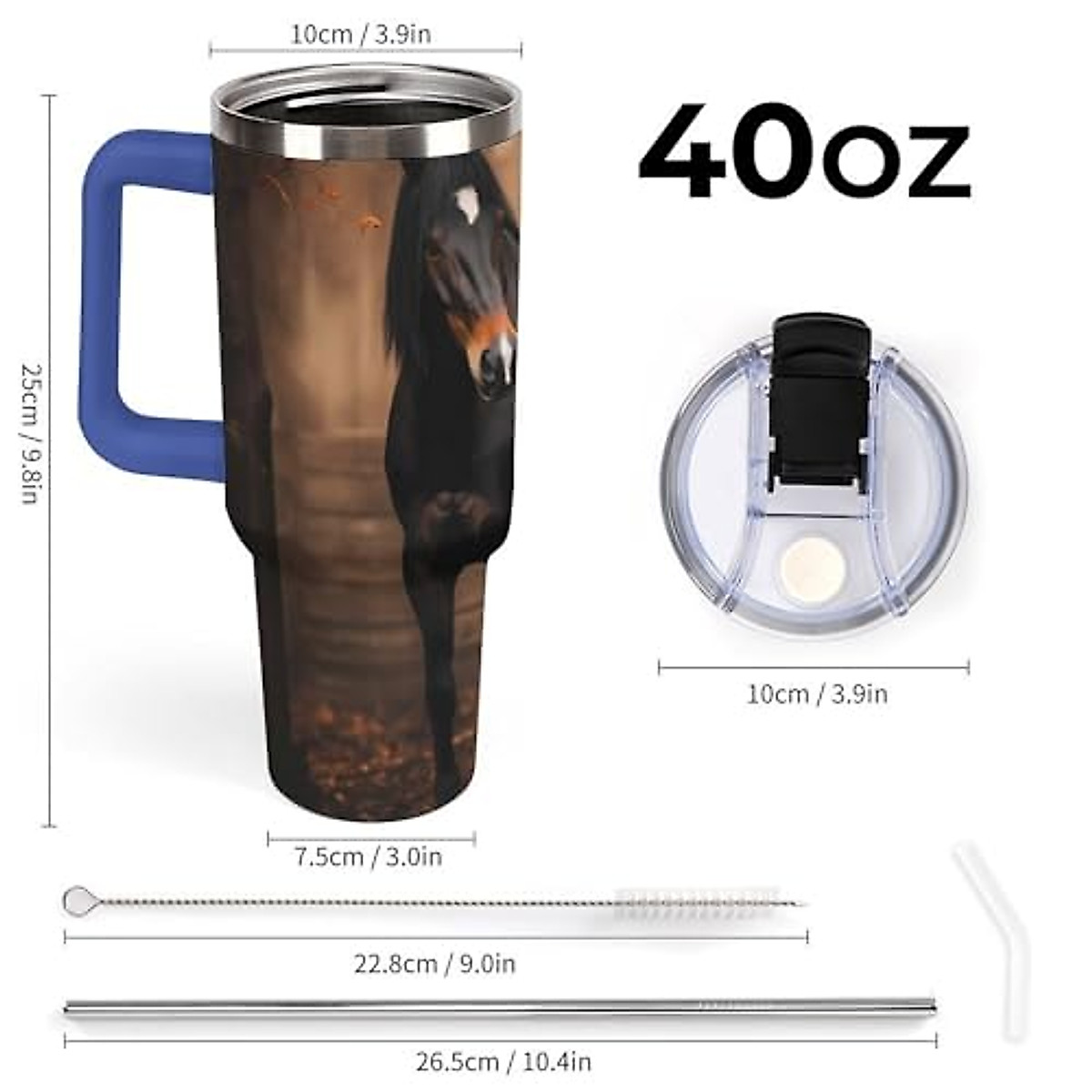 Wild Animal Mare And Foal Horse 40 Oz Car Cup Stainless Steel Travel Mug Leak-Proof Insulated Tumbler with Handle Deep Blue-style