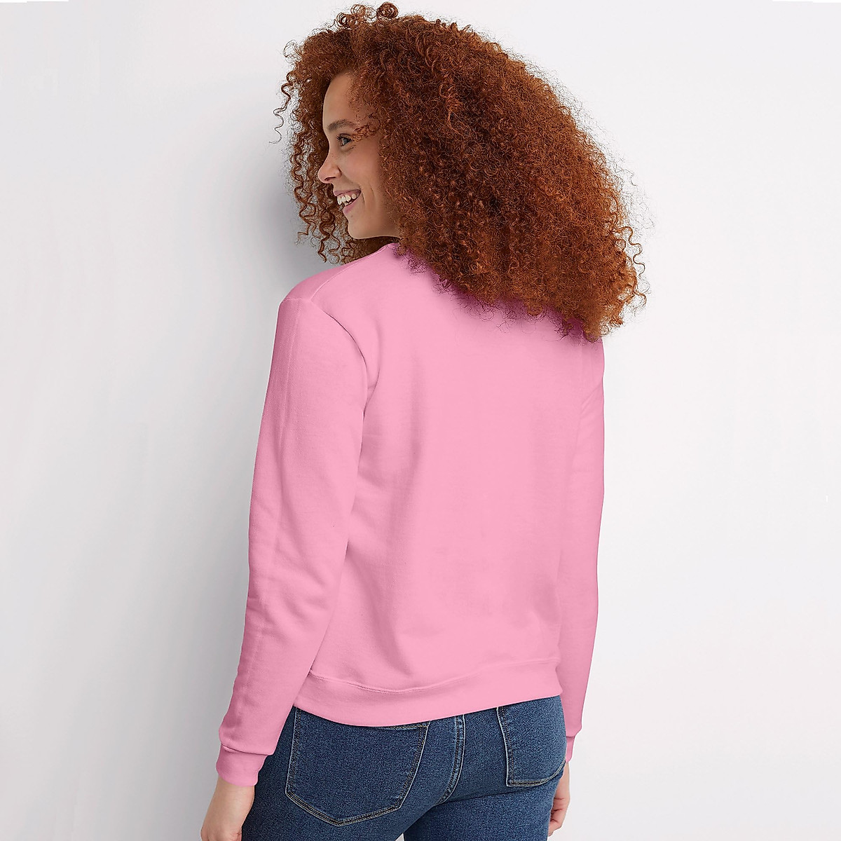 Hanes Comfortblend Crewneck, EcoSmart Fleece Pullover with V-Notch, Sweatshirt for Women, Spirited Pink