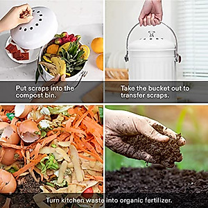 VIVOSUN Indoor Compost Bin, 1.3 Gallon Stainless Steel Compost Bucket with Lid for Kitchen Food Waste - Includes 2 Charcoal Filter, White