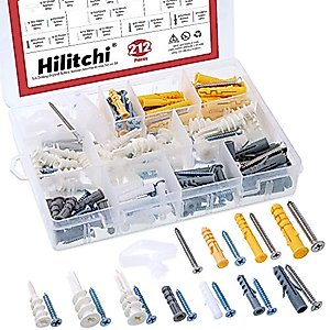 Hilitchi 212-Pcs [11-Sizes] Plastic Drywall and Hollow-Wall Anchor with Screws Assortment Kit, Wall Anchor Hooks Toggle Set