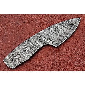 Knife Making Supplies Damascus Steel Blank Blade 6.5 inches Long Hand Forged Compact Skinning Knife, Spear Point Blade Pocket Knife with 3 Pin Hole, 2.5 inches Cutting Edge, 3.5" Scale Space