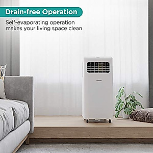 Hisense Portable Air Conditioner 6,000 BTU Cooling Dehumidifier Fan for Smaller Room up to 250 sq ft, Remote Control, White (Renewed)