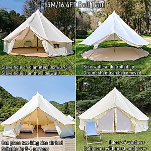 Latourreg Outdoor Luxury Waterproof 3M/4M/5M/6M Oxford Bell Tent with Zipped Detachable Groundsheet (White Oxford Cloth, 4M Bell Tent)