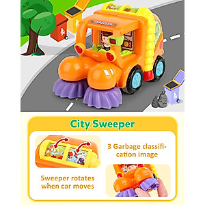 Coogam Friction Powered Cars 3 Pack Construction Vehicles Toys Set of Harvester,Sweeper,Cement Mixer Trucks for Year Old Kids Gifts